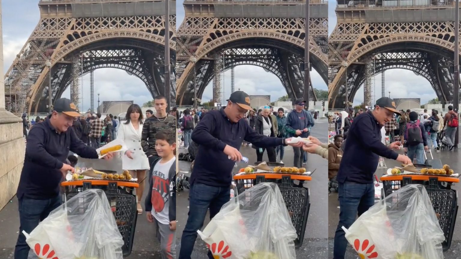 Vendedor de elotes triunfa en la Torre Eiffel