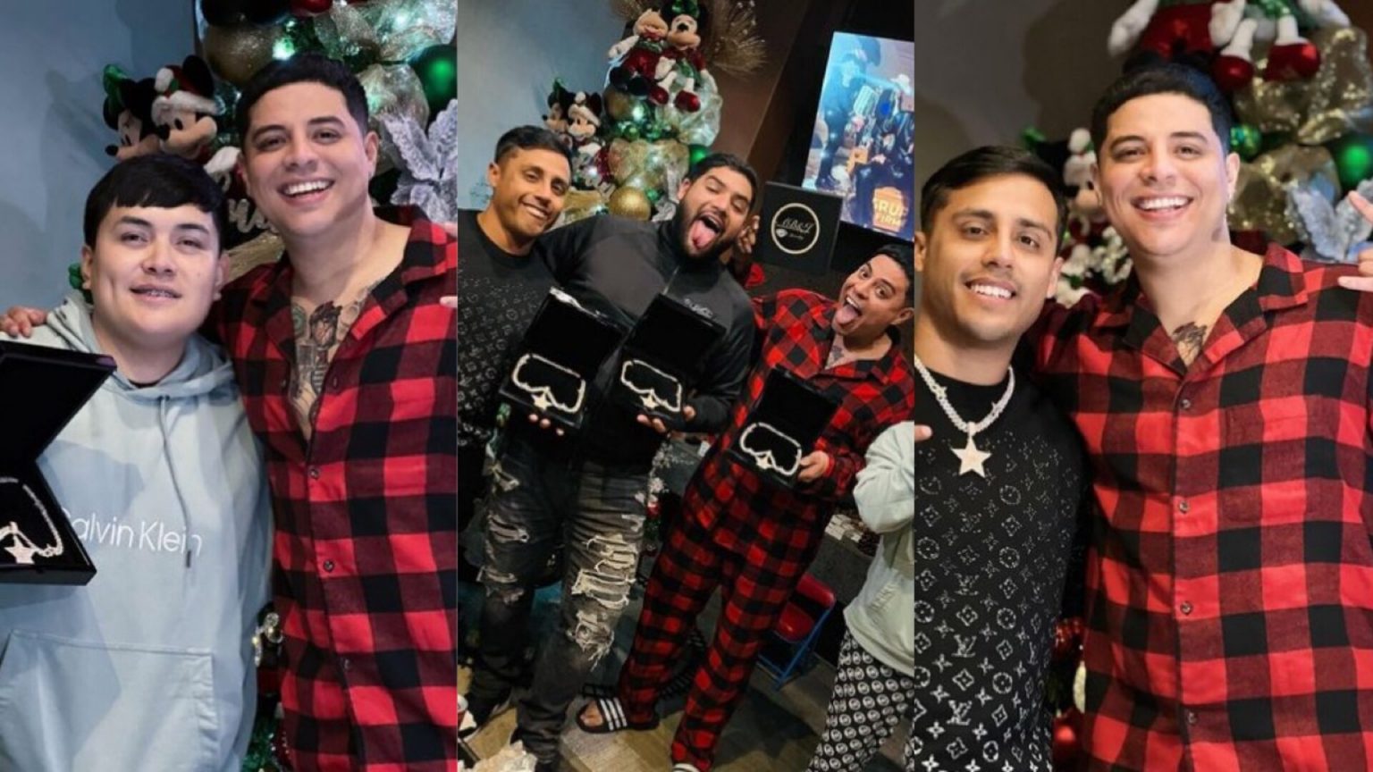 Eduin Caz da regalos a los integrantes de Grupo Firme