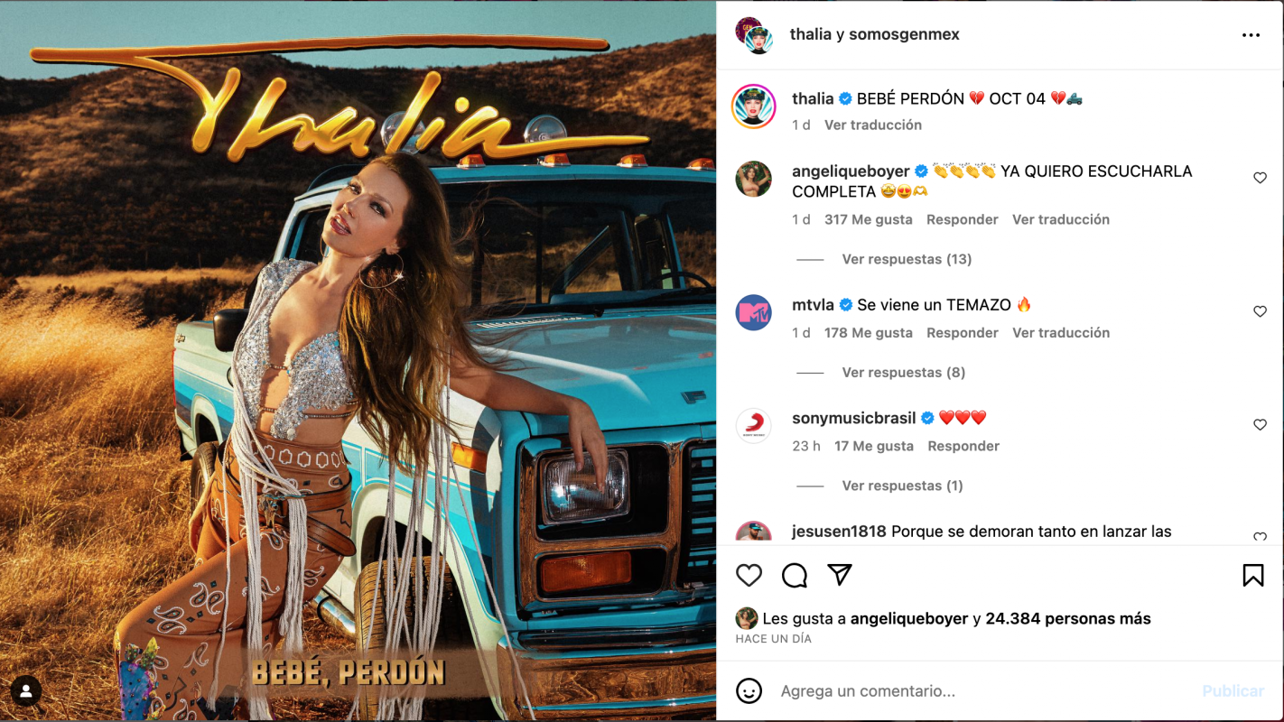 Thalía anuncia su entrada al mundo del regional mexicano: "Bebé, perdón"