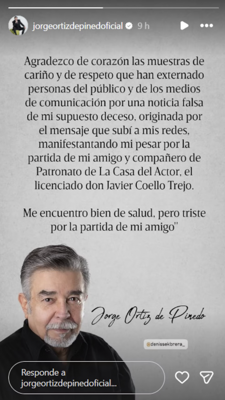 ¿Murió Jorge Ortiz de Pinedo? El actor reaparece y aclara todo